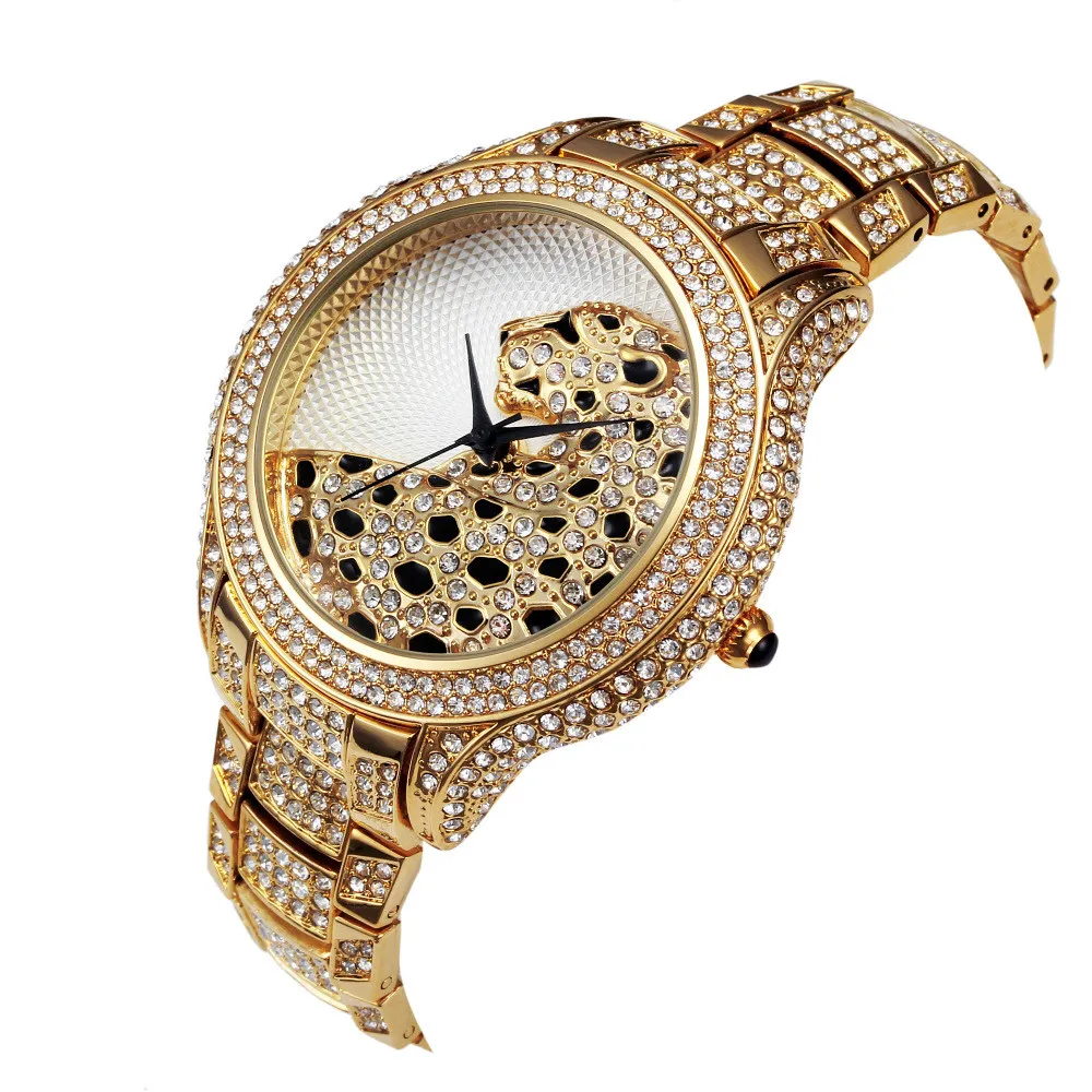 Luxury Designer Womens Watch With Full Diamond Leopard CZ Mens Diamond ...