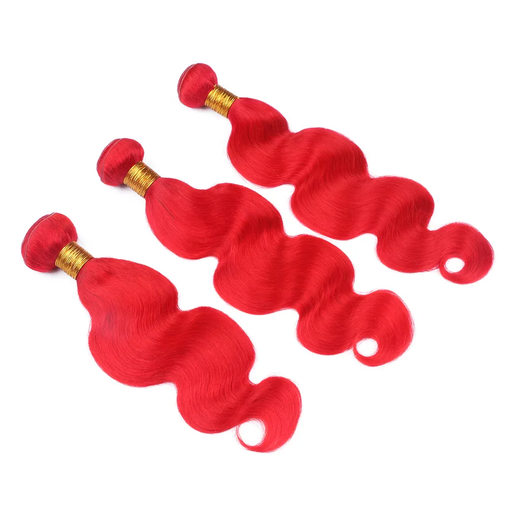Pure Colored Red Body Wave Human Hair 3Bundles 300G Body Wavy Ruby Red ...