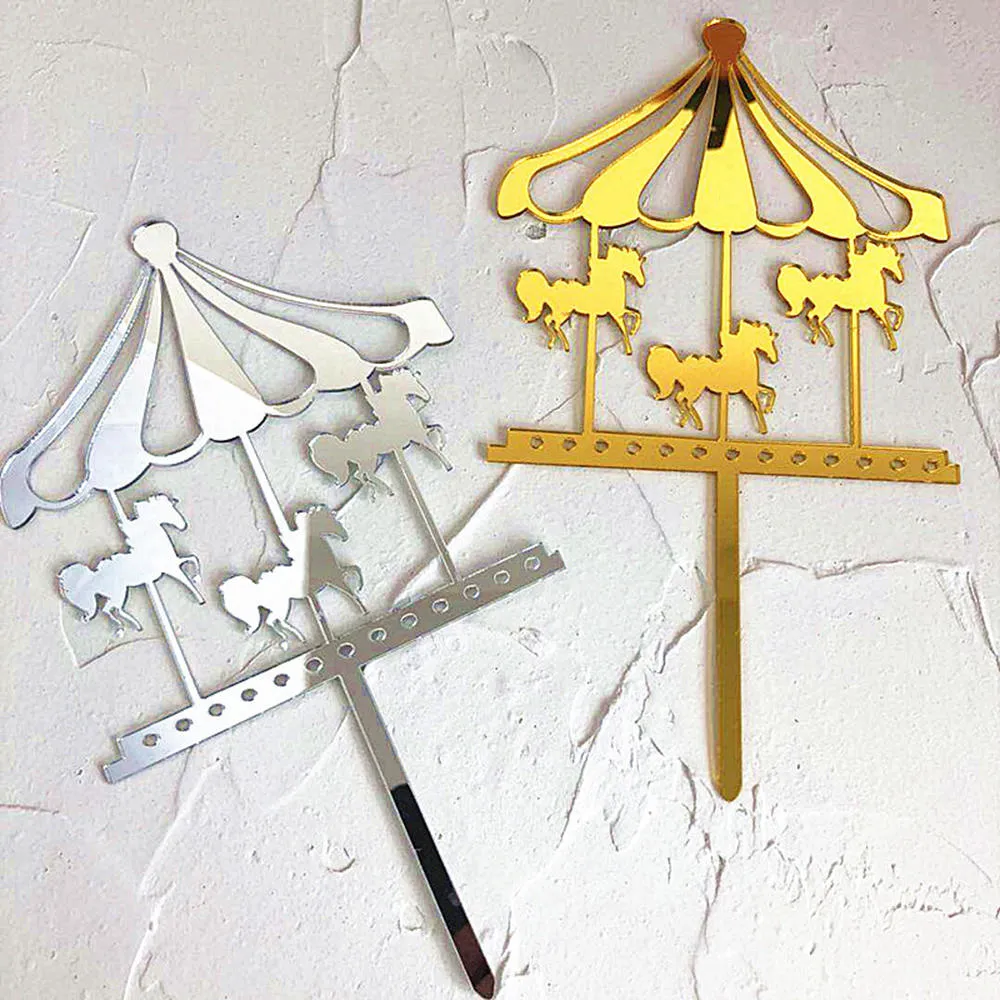 Custom Wedding Cake Toppers: Elegant Gold Acrylic Carousel Cake Topper ...