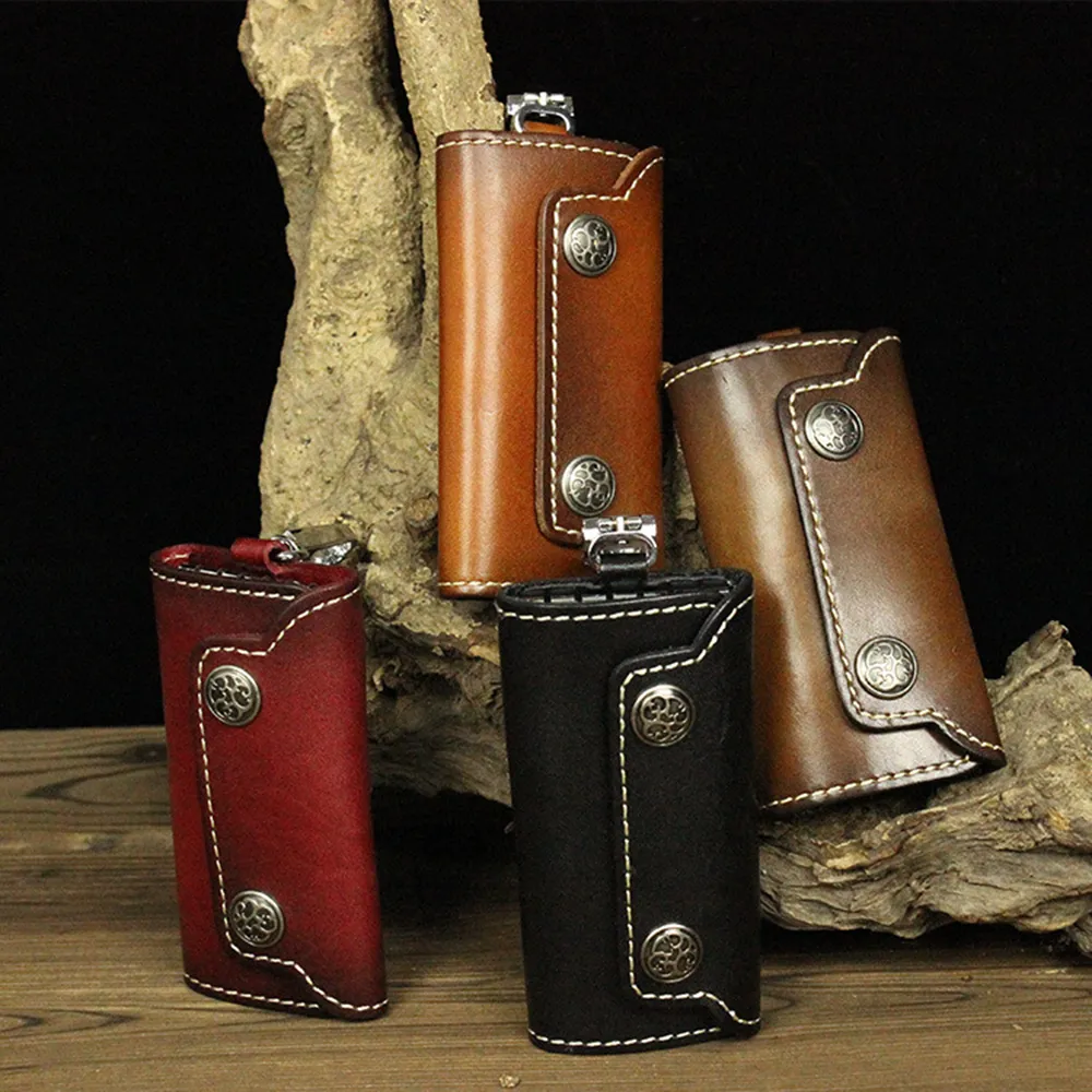 Unisex Genuine Leather Key Wallets Men Vintage Casual Key Ring Holder