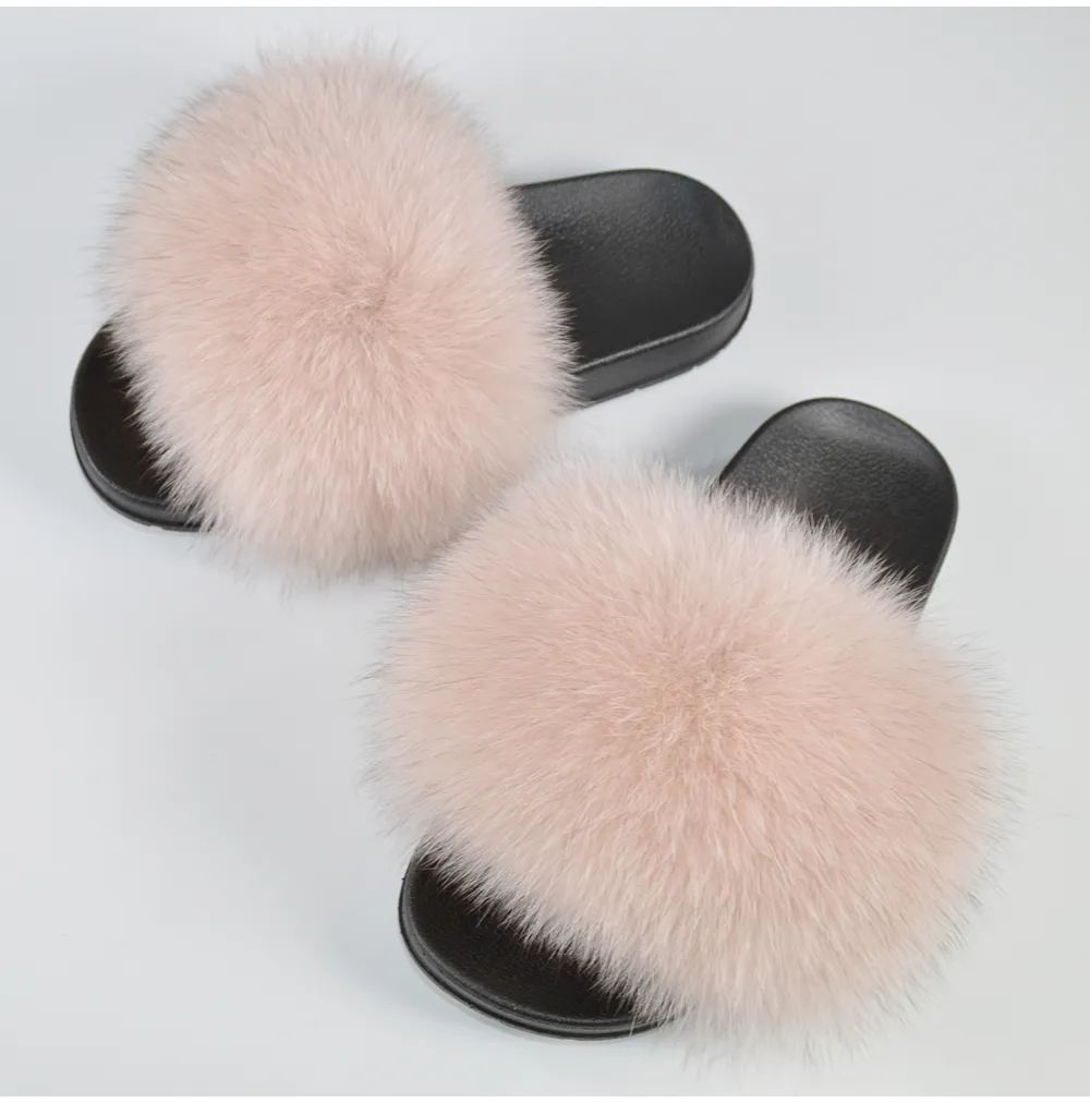 Fluffy Faux Fur Slippers For Women, Open Toe Plush Slides, Soft House ...