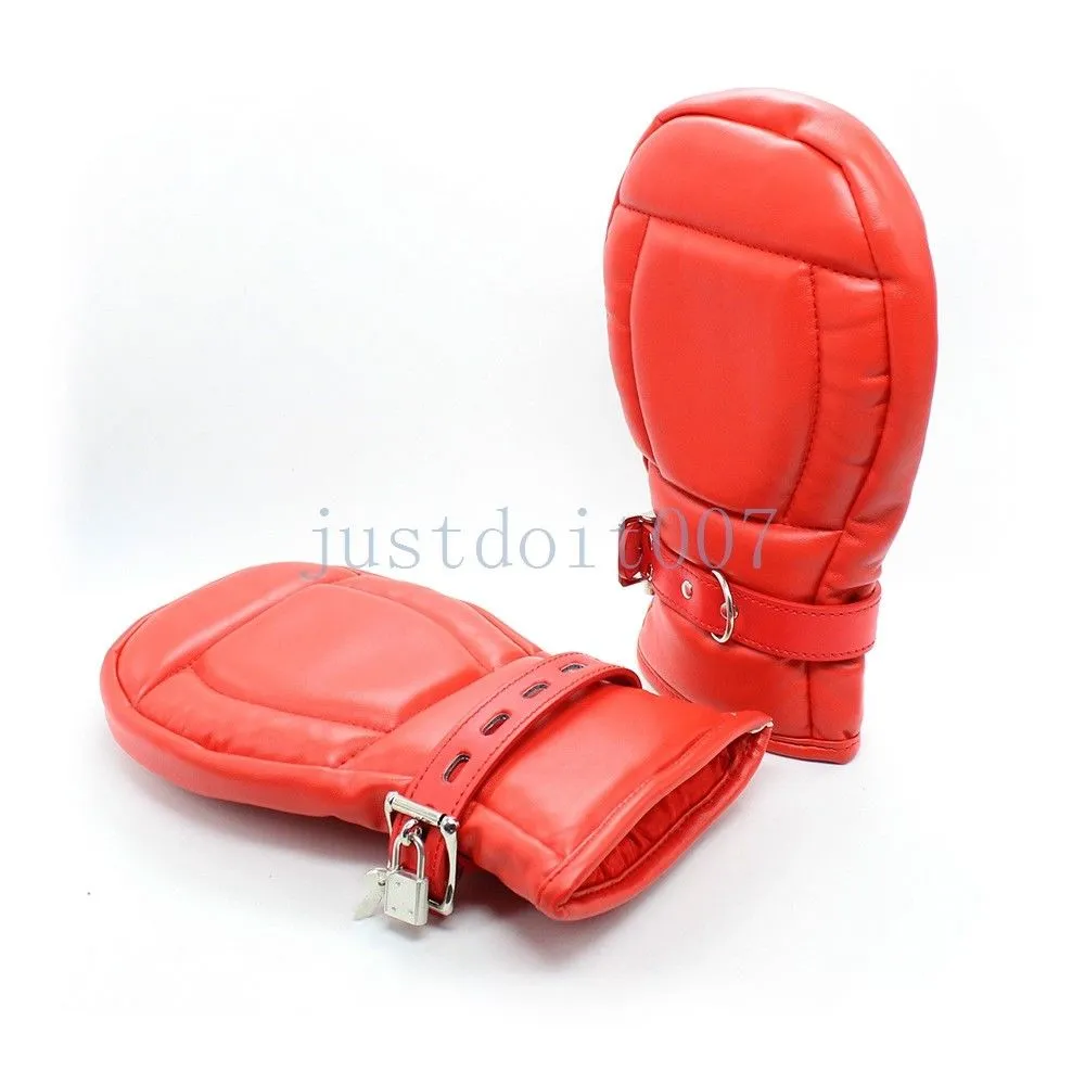 Bondage Gloves Leather Padded Locking Mitts Deluxe Restraint Paw ...