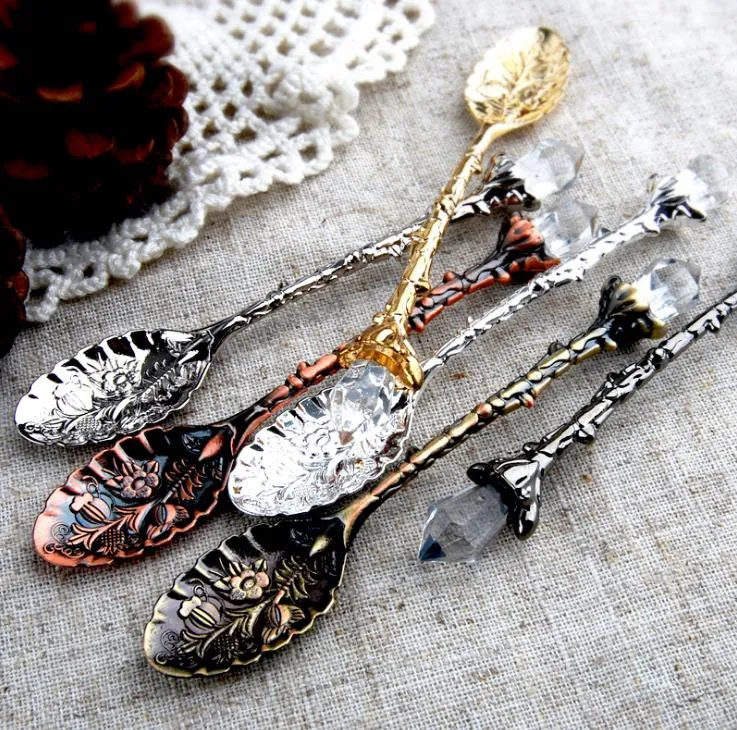 Vintage Royal Style Metal Carved Coffee Spoons Forks With Crystal Head ...