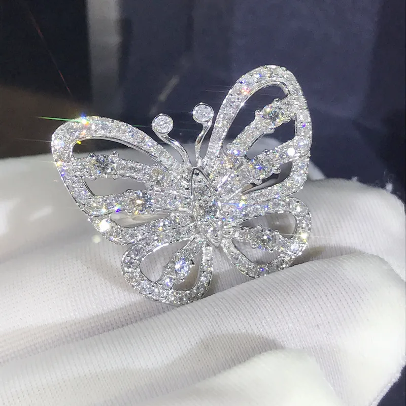 Silver Butterfly Butterfly Wedding Ring With AAAAA CZ Charm Elegant ...