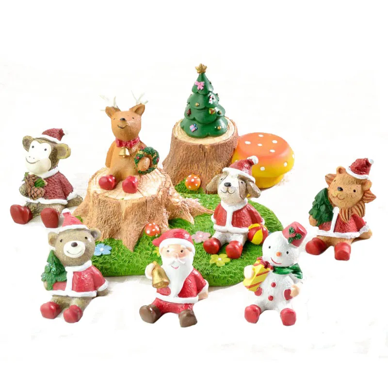 Mini Resin Christmas Animal Figurines Santa Claus Christmas Ornaments ...