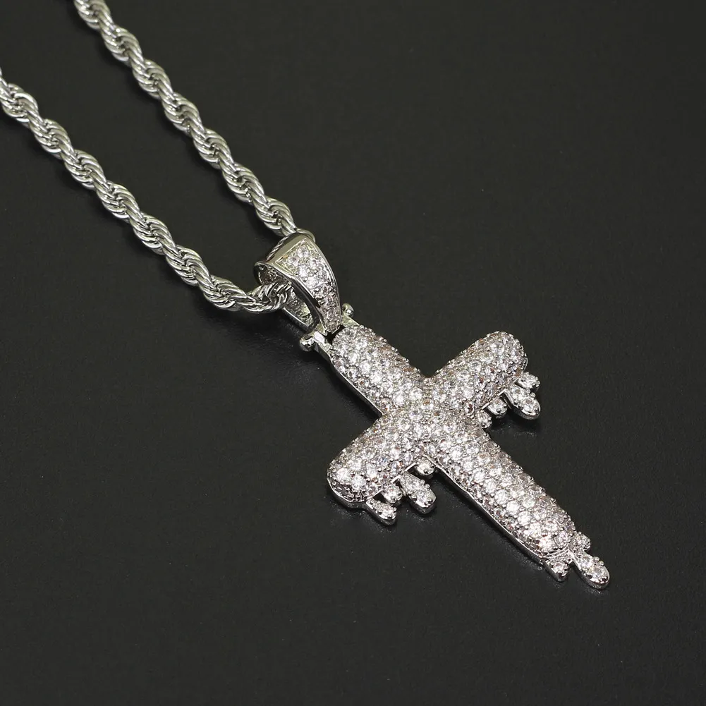 18K Gold Plated Bling Glacier Cross Iced Out Cross Pendant With Cubic ...