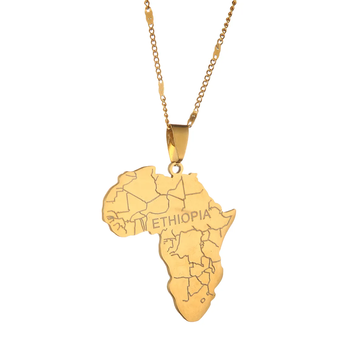Carte De L'Afrique En Acier Inoxydable Avec Pendentif Éthiopie Colliers ...