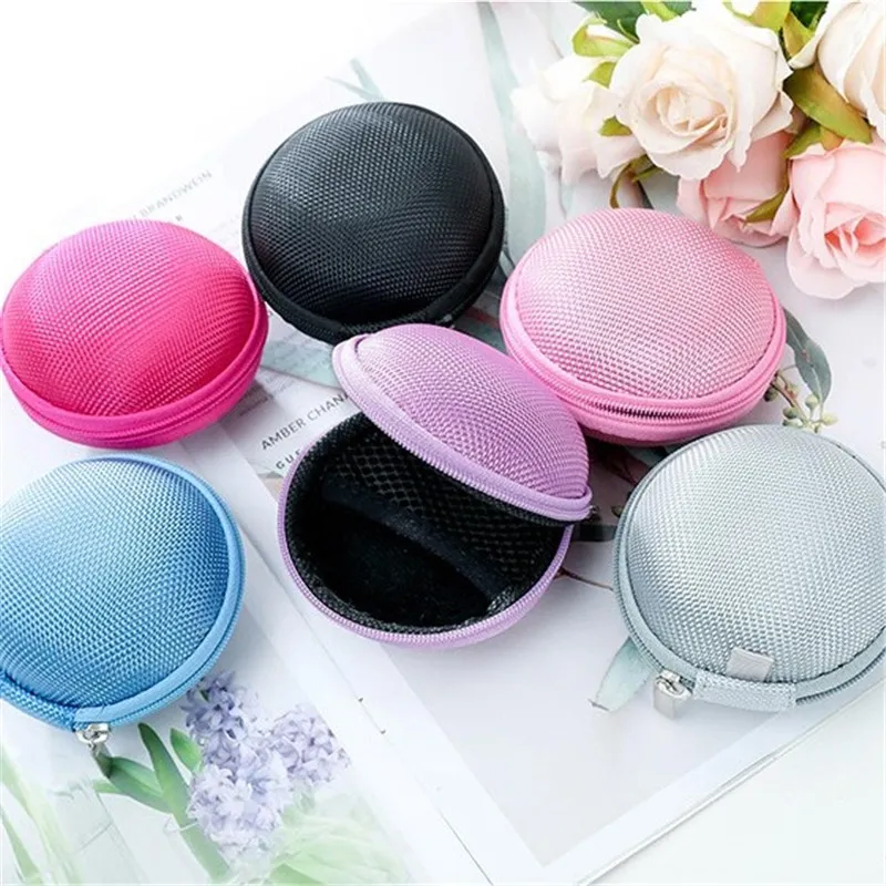 Compact Zippered Carrying Case For Earphones, Small Round Hard Shell ...