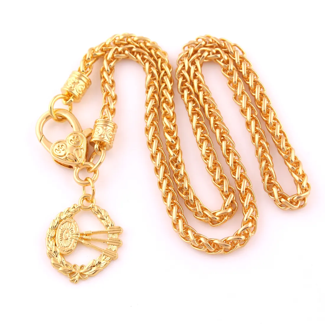 Gold Plated Leaf Dart Gold Plated Pendant Necklace With Wheat Chain New ...