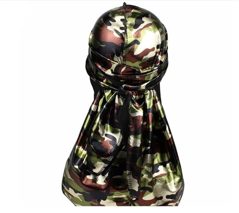 Miltary Camouflage Silky Durag For Men And Women 360 Waves Long Tail