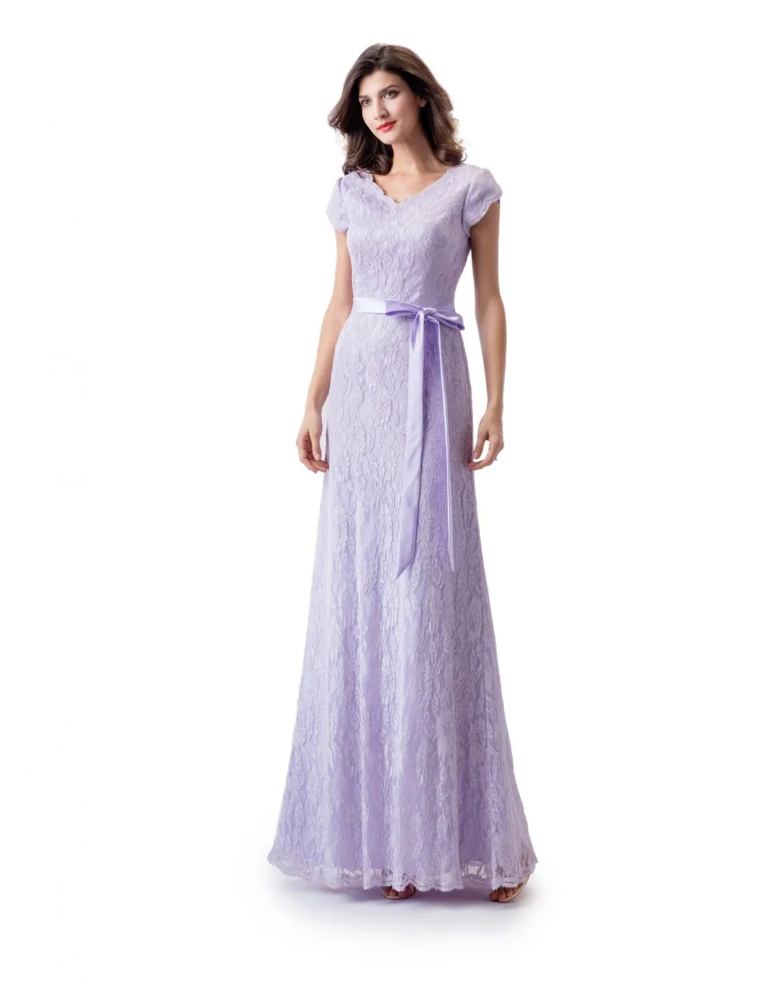 Modest Lace Trumpet Lilac Prom Dress Long With Cap Sleeves Elegant And ...