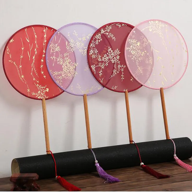 Chinese Style Ancient Round Wood Handle Fans Flower... From Easy_deal ...