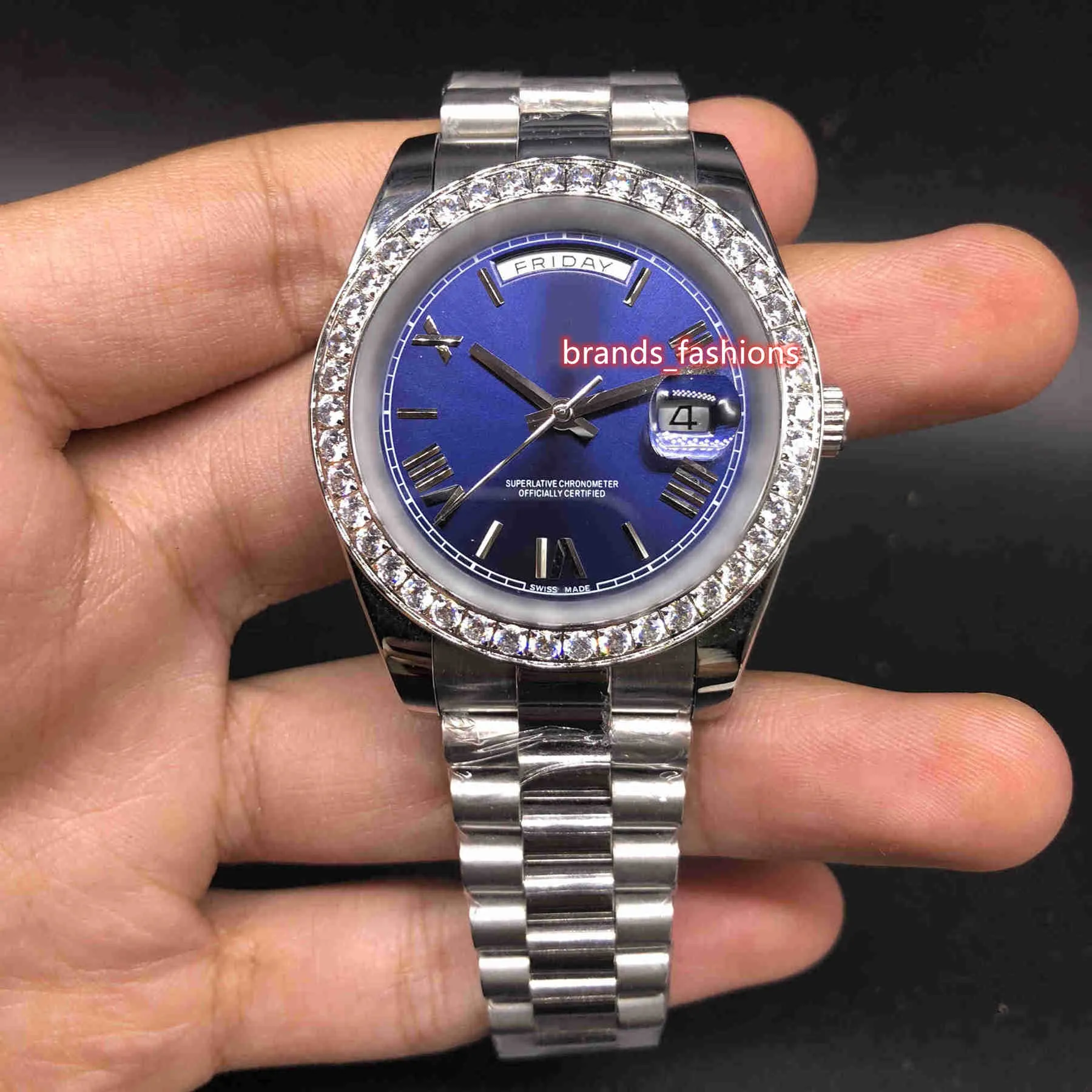 Men's Automatic Mechanical Watch Blue Face Silver Stainless Steel ...