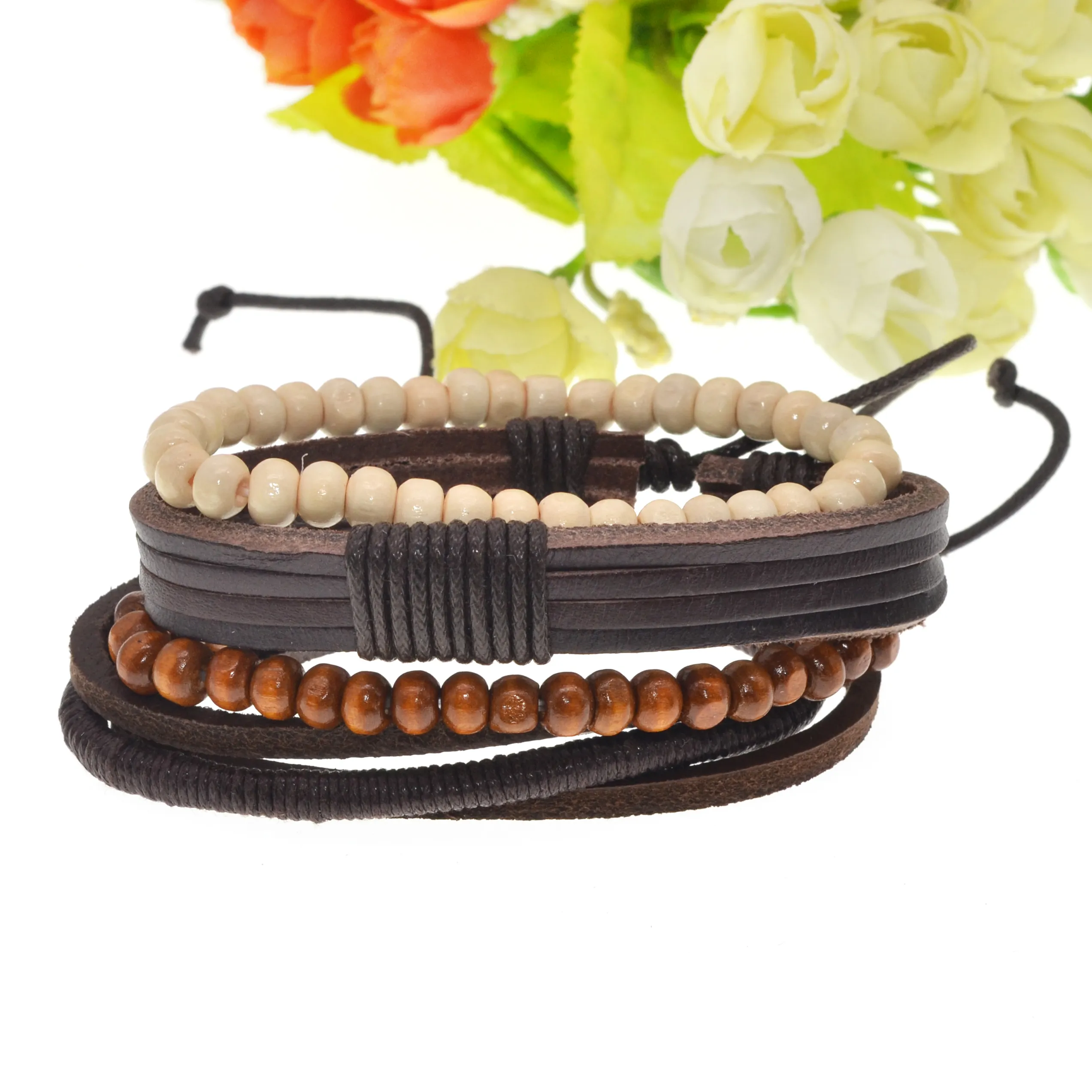 Handmade Leather Bracelet Set - Beaded Wrap Bracelets, Woven Jewelry ...