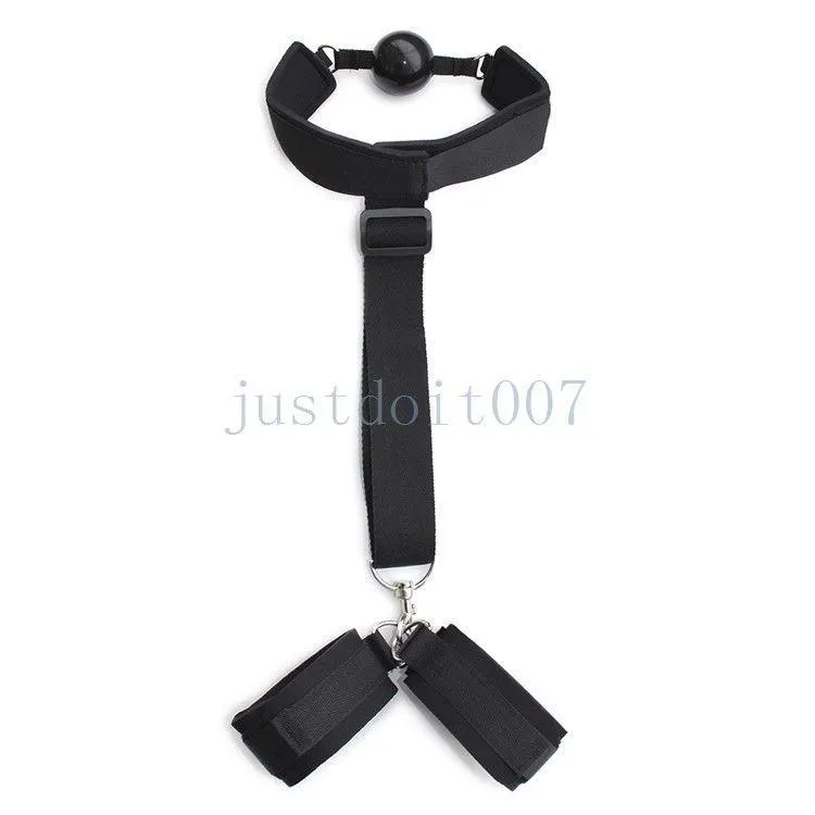 Bondage Neck Collar to Wrist Ankle Cuffs Strap Soft Mouth Gag Restraint ...