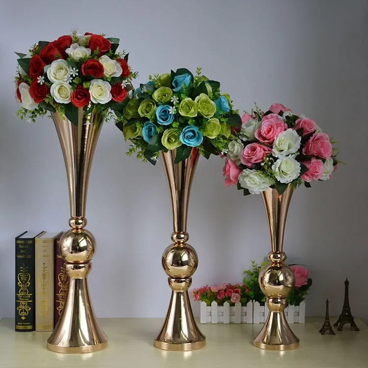 Metal Vase With Flowers | Brass Trumpet Vase Centerpiece Gold Chrome ...