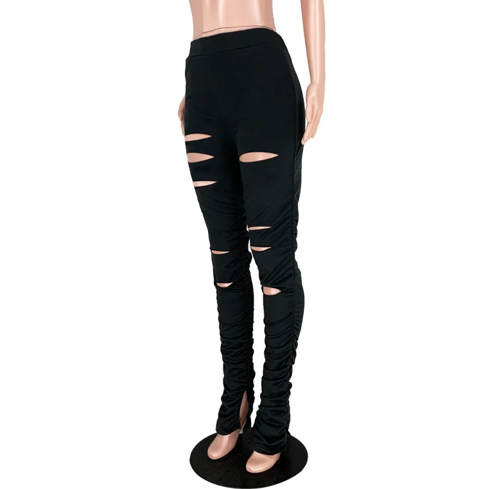 Stacked Jeans: Women's Ripped Stacked Sweatpants Joggers Stylish Black ...