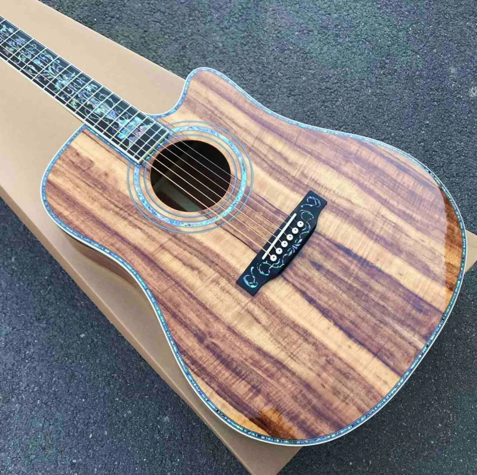 Koa Wood Acoustic Guitar Cutaway With Abalone Binding & Life Tree Inlay ...