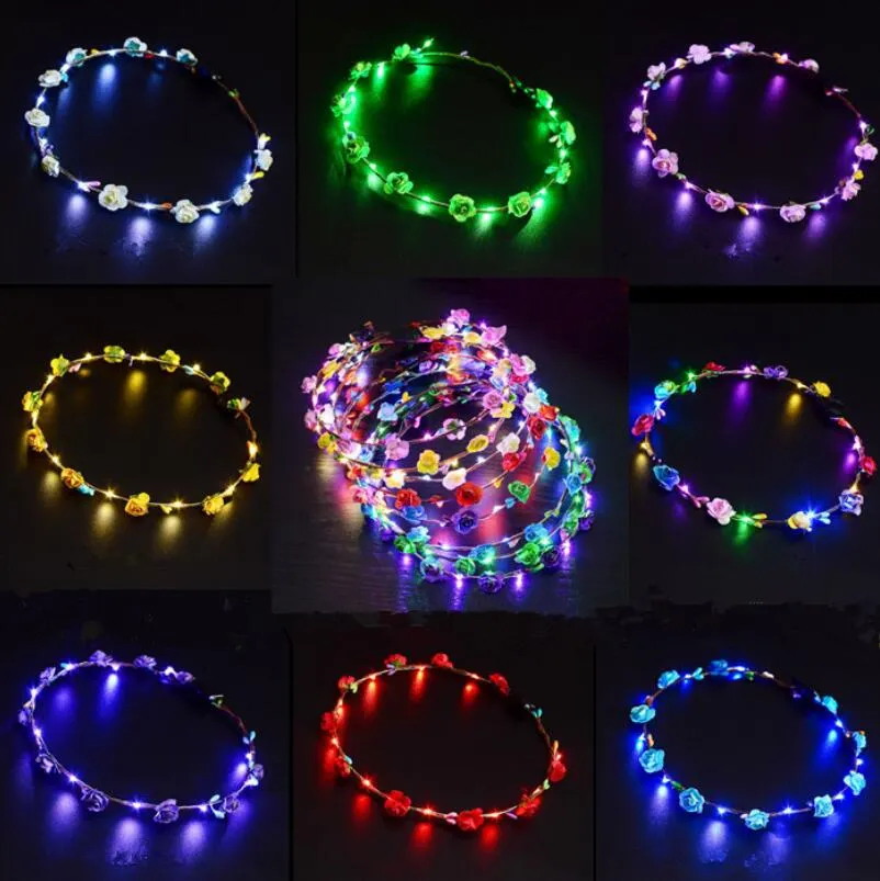 Flashing LED Hairbands Strings Glow Flower Crown Headbands Light Party ...