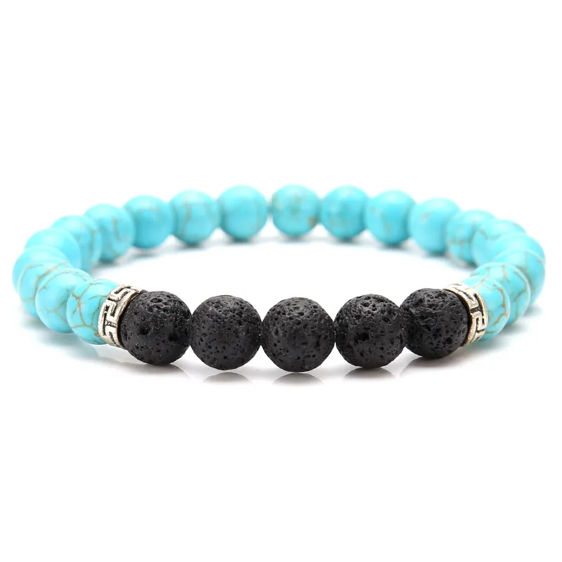 Natural Lava Stone Bracelet with Lapis Lazuli, Turquoise, and Tiger Eye ...