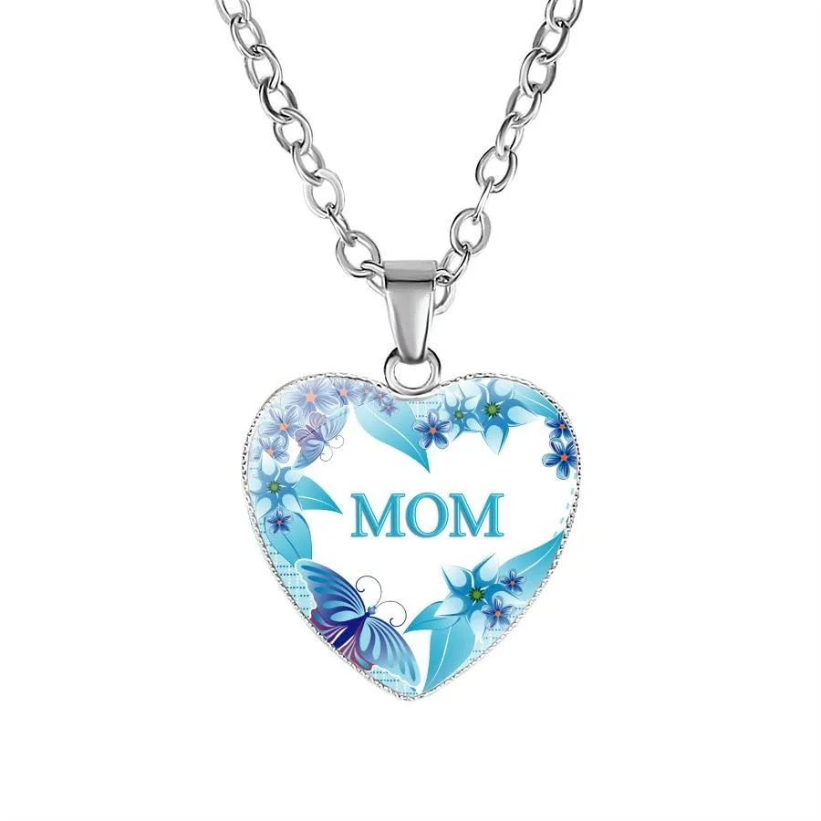 Heart Shaped Glass Mom Pendant Necklace Best Mom Ever Fashion Jewelry ...