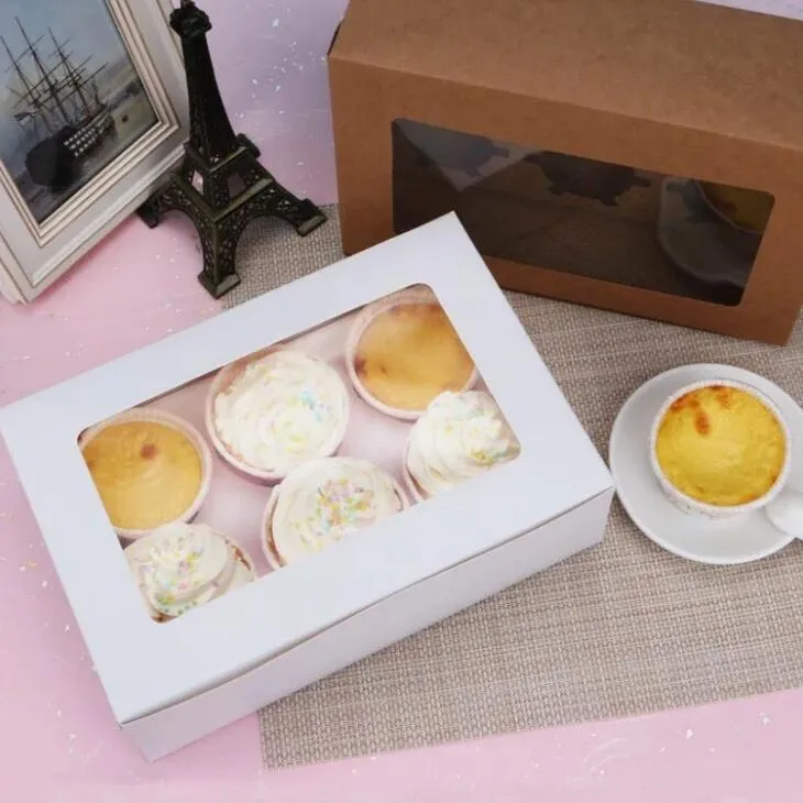 DHgate.com:2020 Windowed Cupcake Boxes White Brown Kraft Paper Box Gift ...