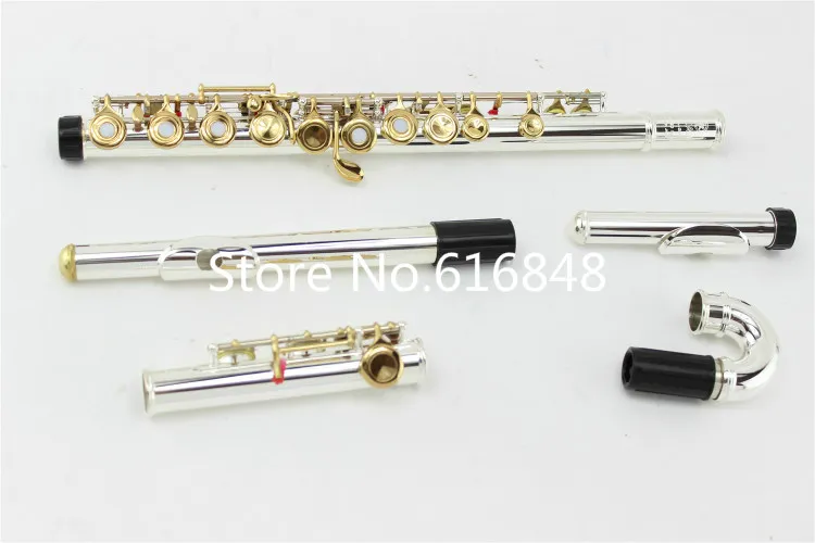 Professional Curved Head Flute - Silver Plated, Gold Lacquer Keys, 16/ ...