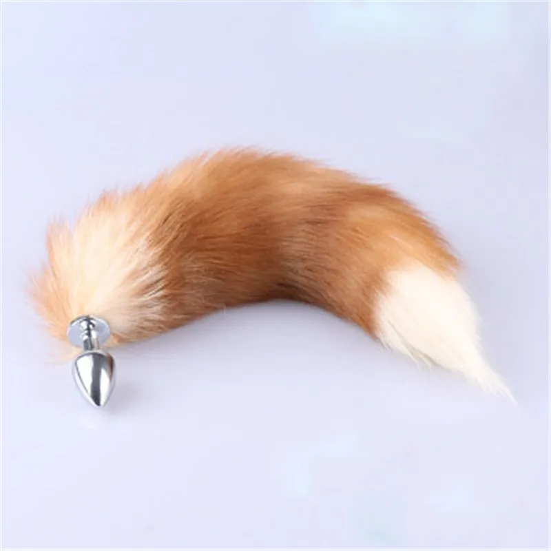 Genuine Real Fox Fur Tail Metal Stainless Butt Toy Plug Insert Anal ...