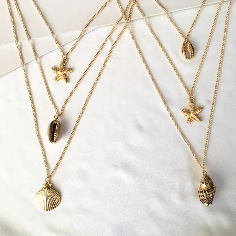 Bohemian Gold Shell Conch Beach Necklaces Statement Jewelry For Women ...