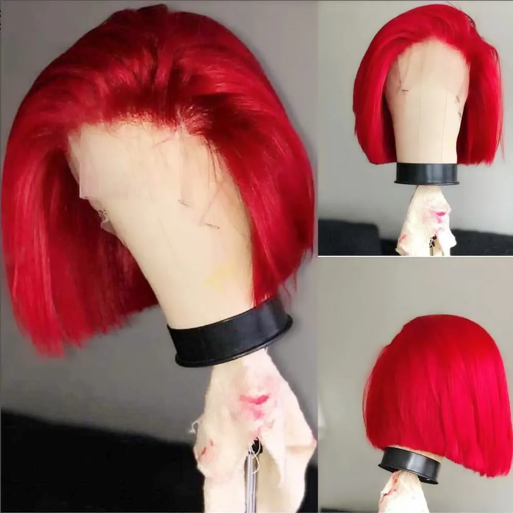Red Sweetheart Short Bob Short Red Wig Glueless, Hand Tied Synthetic ...