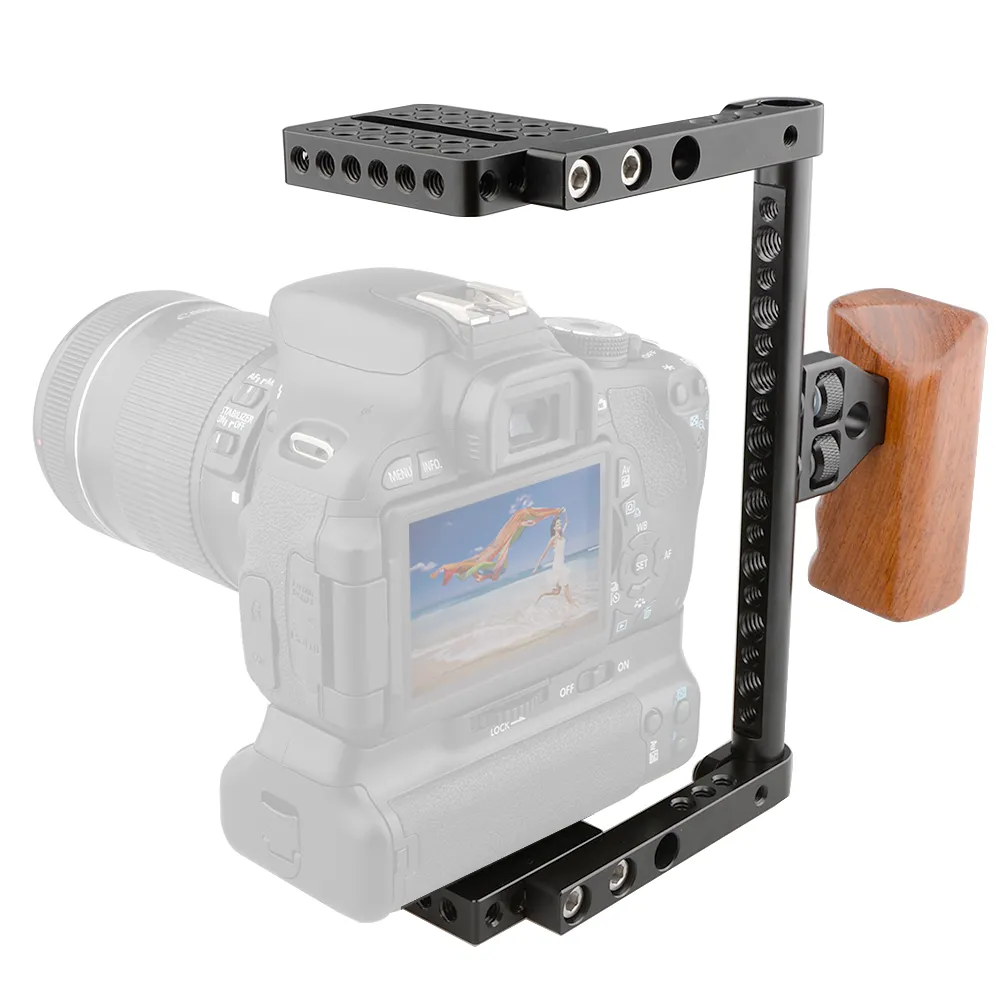 DSLR Camera Stand Cage Protector With Top Handle & Wood Grip Enhanced ...