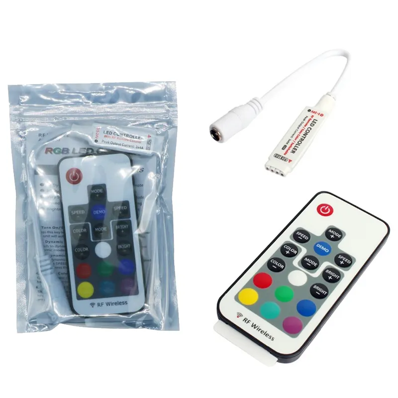 RGB Strip LED Controller DC 5V-24V 12A 17-Key RF Wireless Remote Dimmer ...