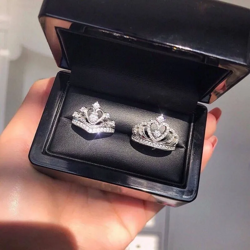 Vecalon Queen Of Hearts Crown Promise Ring 925 Sterling Silver 5A Cz ...