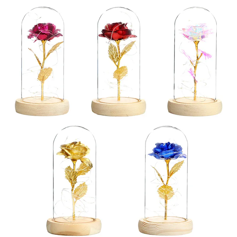 LED Enchanted LED Rose Flower Light مع قبة زجاجية أسود هدية مثالية لعيد ...