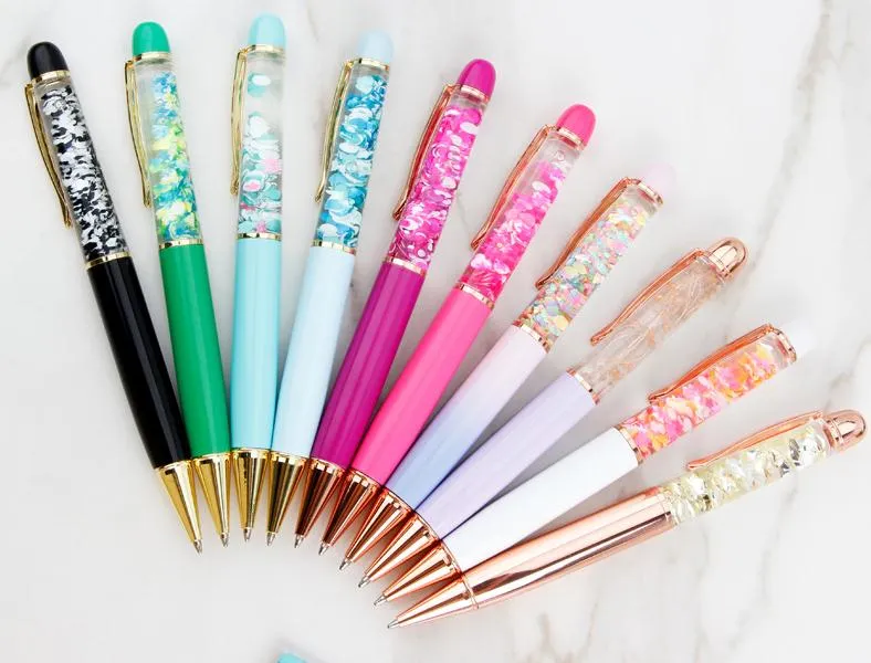 Liquid Ballpoint Pen Creative Oil Flow Dry Flower Sequin Floating Pen ...
