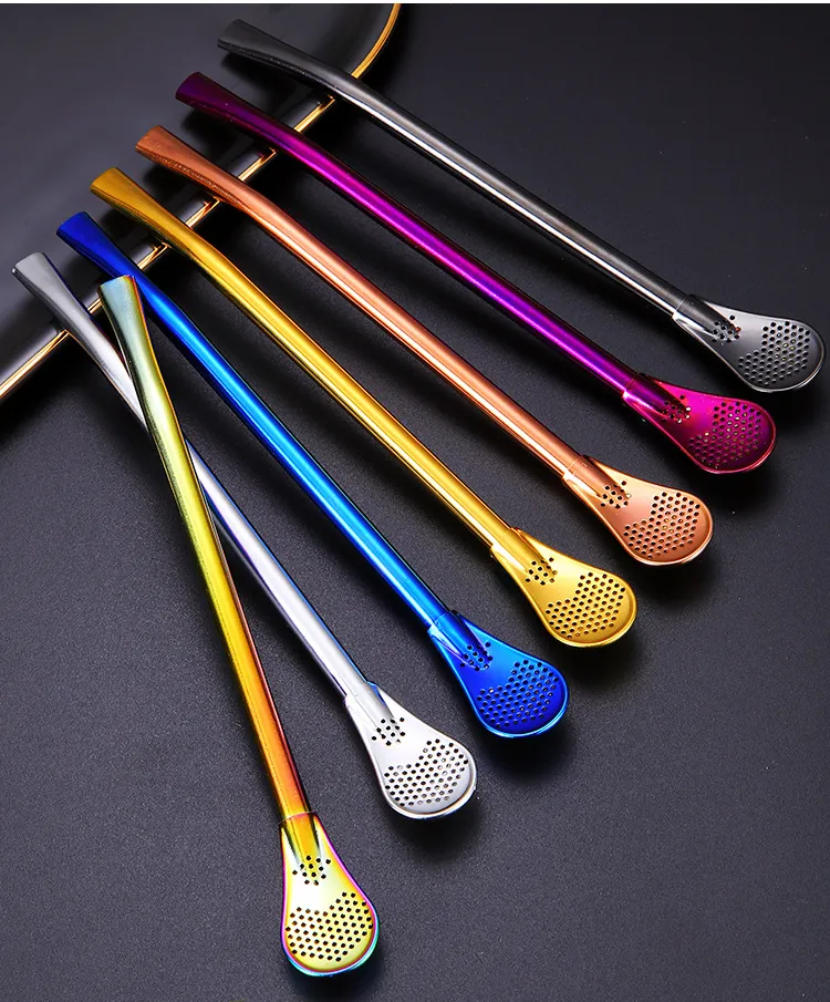 304 Stainless Steel Reusable milk shake straw with Filtered Spoon ...