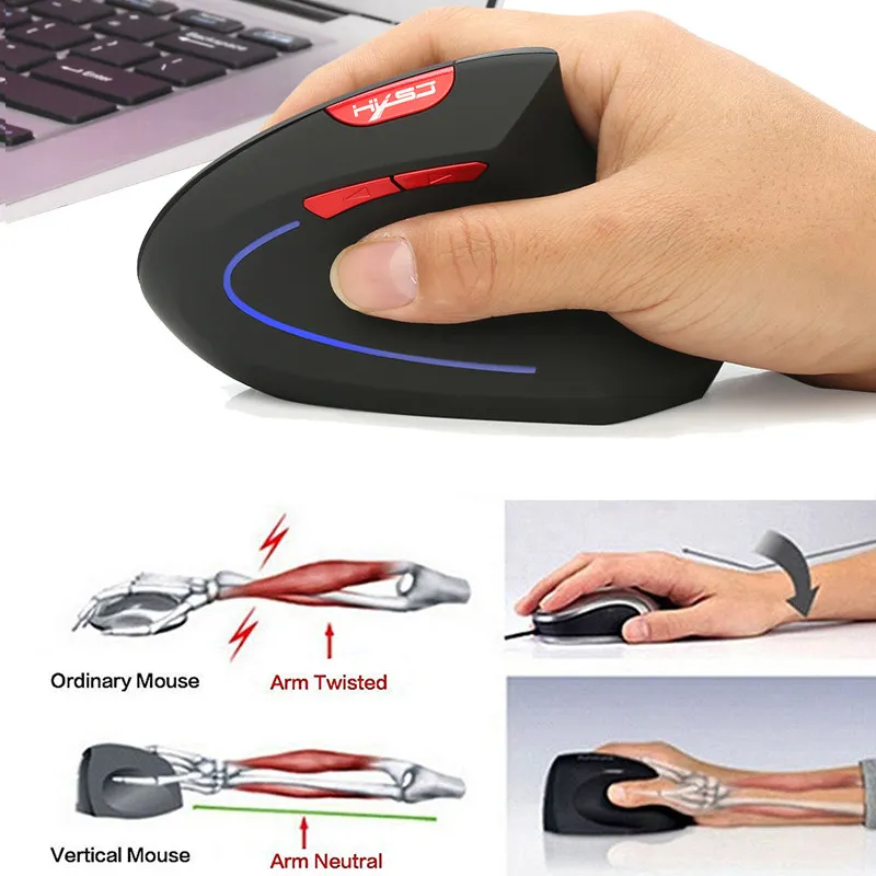 Ergonomic Vertical Wireless Mouse - 2.4GHz Optical Mouse with 2400 DPI ...