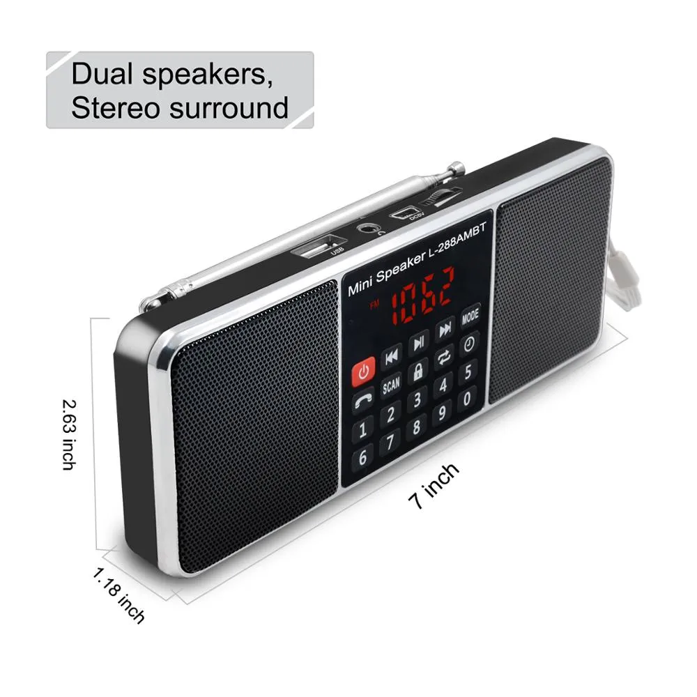 Digital Portable Radio: AM FM Bluetooth Speaker, Stereo MP3 Player, TF/SD Card, USB Drive ...