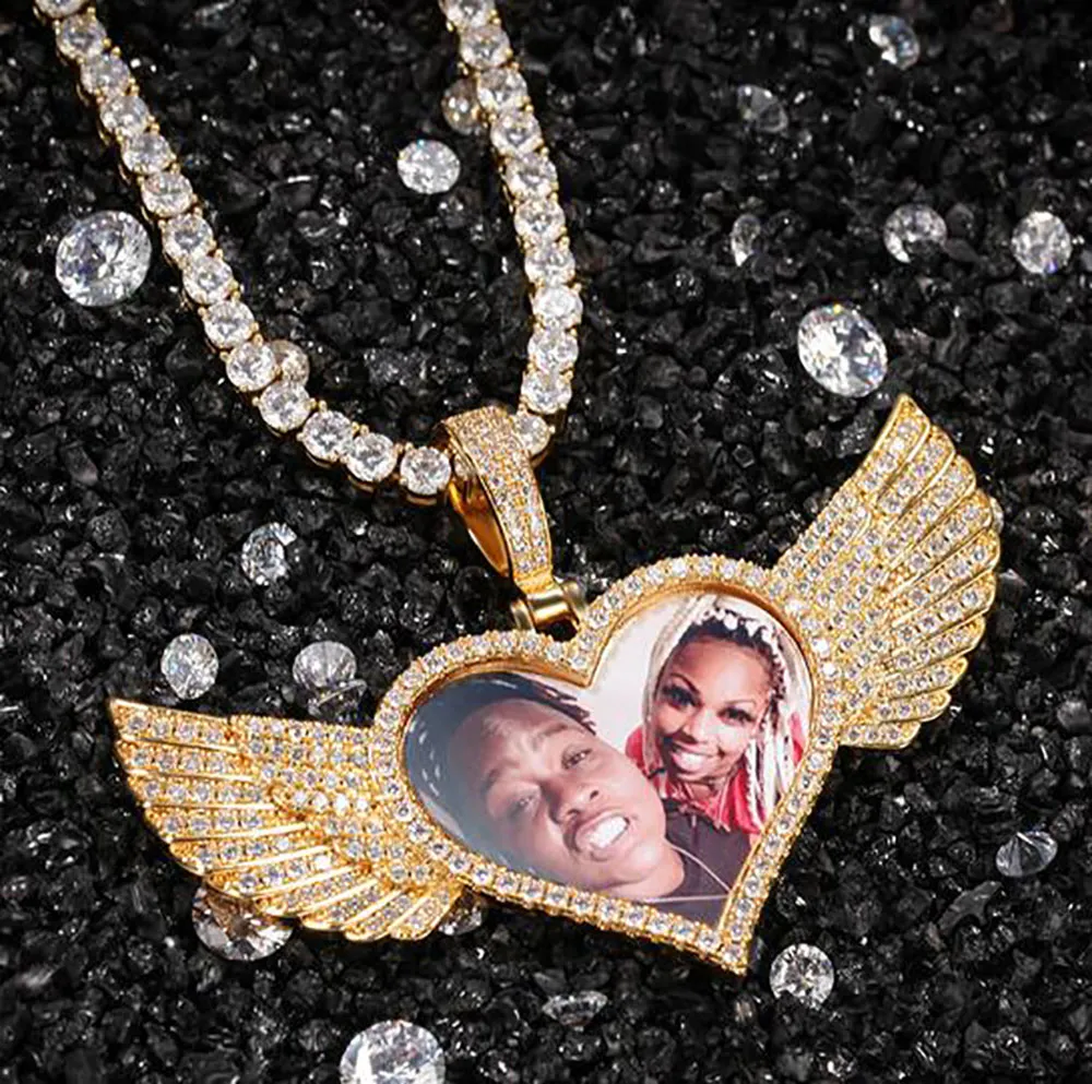 Personalized Heart Wings Photo Angel Pendants With Cubic Zircon Chains Unique Memory Medallion Gift From Yishop4u 9.77 DHgate.Com