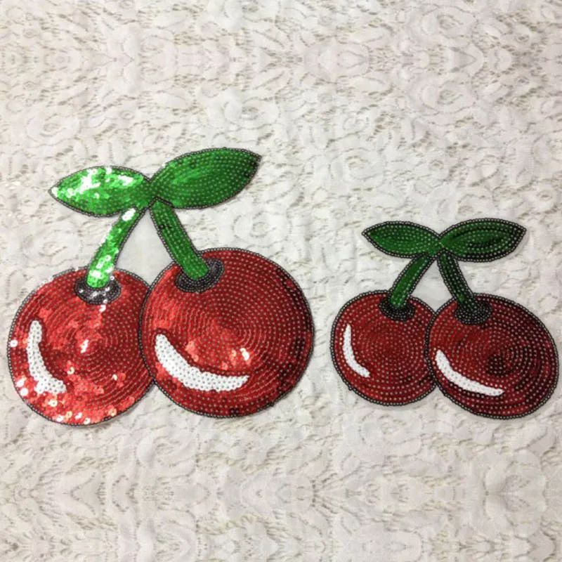 Cute Cherry Cloth Patches Sequin Embroidered Cloth Stickers Size Parent ...