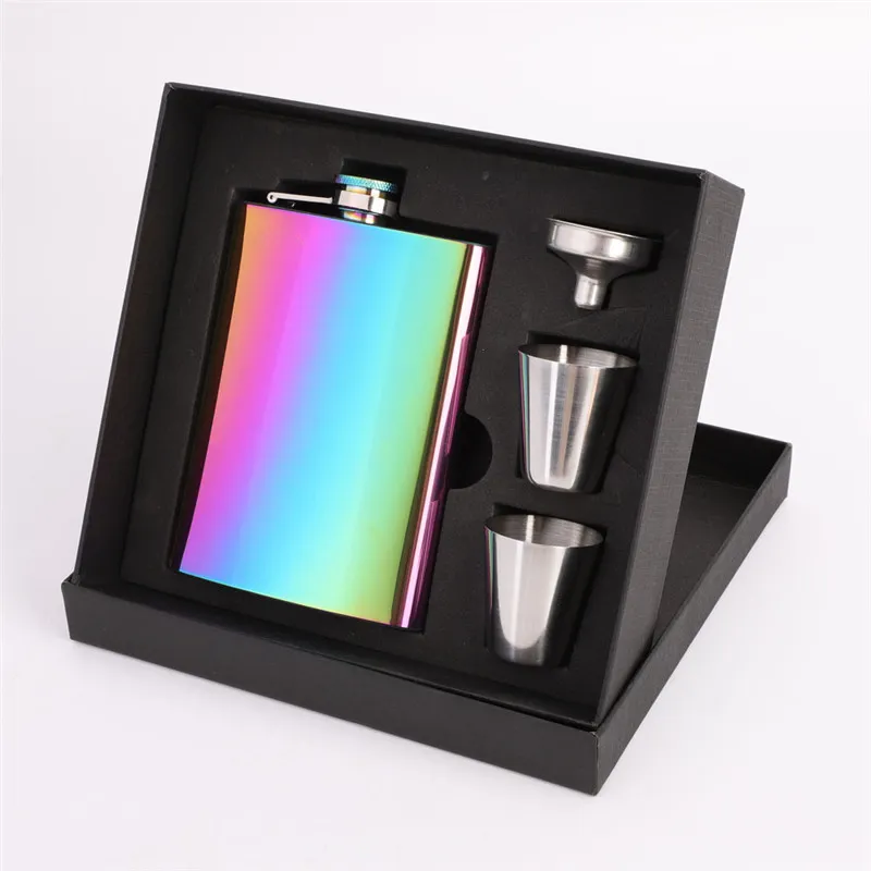 8oz Rainbow Stainless Steel Flask Gift Set: Leakproof Liquor Flask With ...