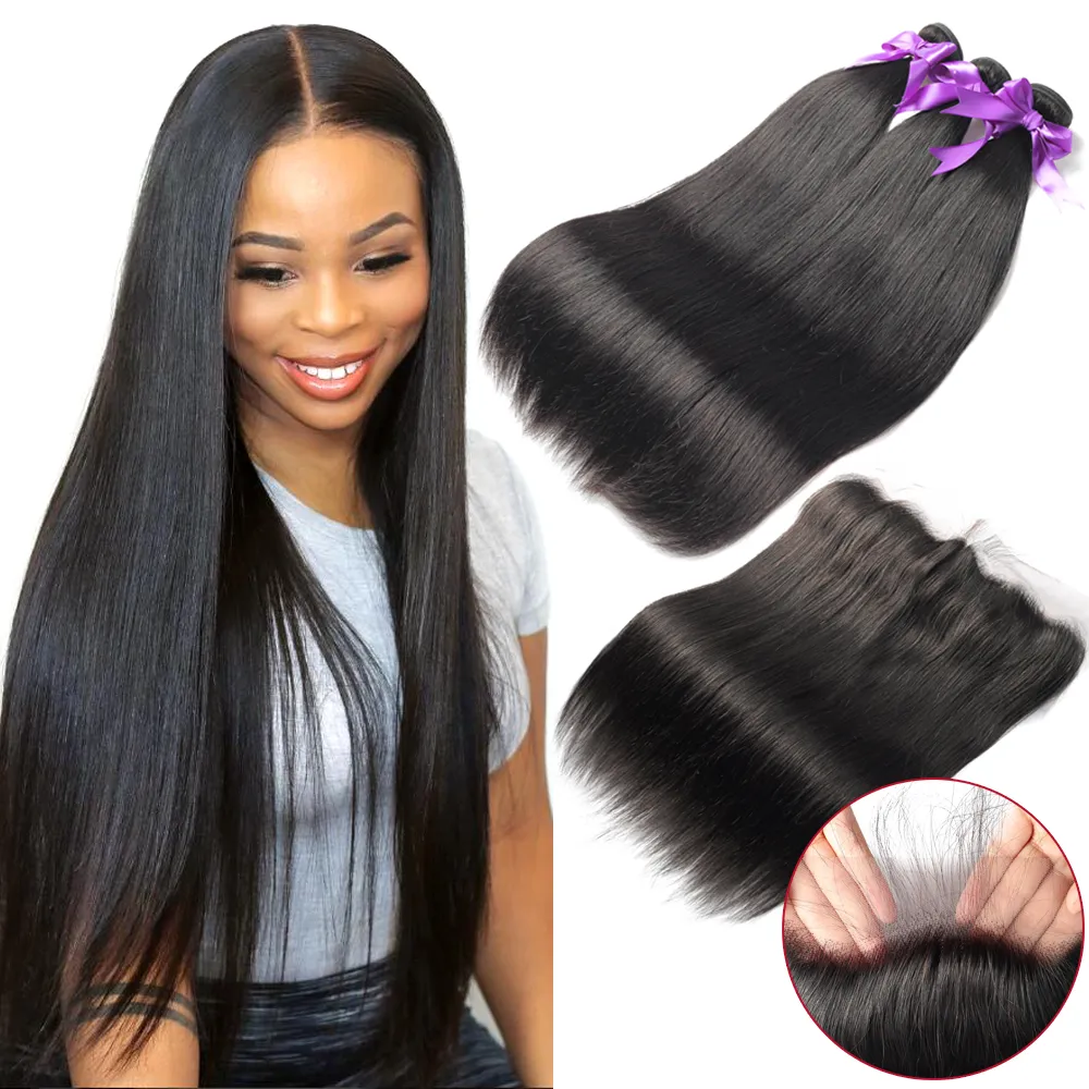 Brazilian Straight Human Hair Weave Bundles Natural Black 1/3/100 ...