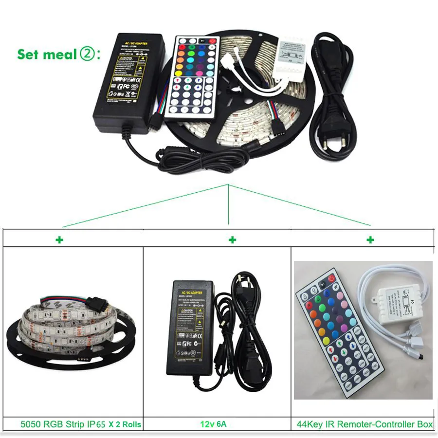 10M RGB LED Strip Lights Kit - 5050 SMD, 300 LEDs, Waterproof IP65, 44 ...