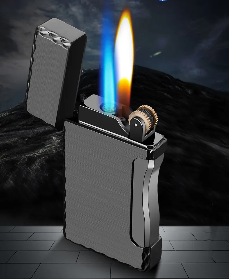 Two Flames Metal Gas Lighter Windproof Torch Turbo Butane Refillable ...