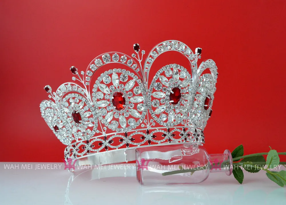 Mo249 Handmade Red Stone Crown Headband Adjustable Round Circle Design ...