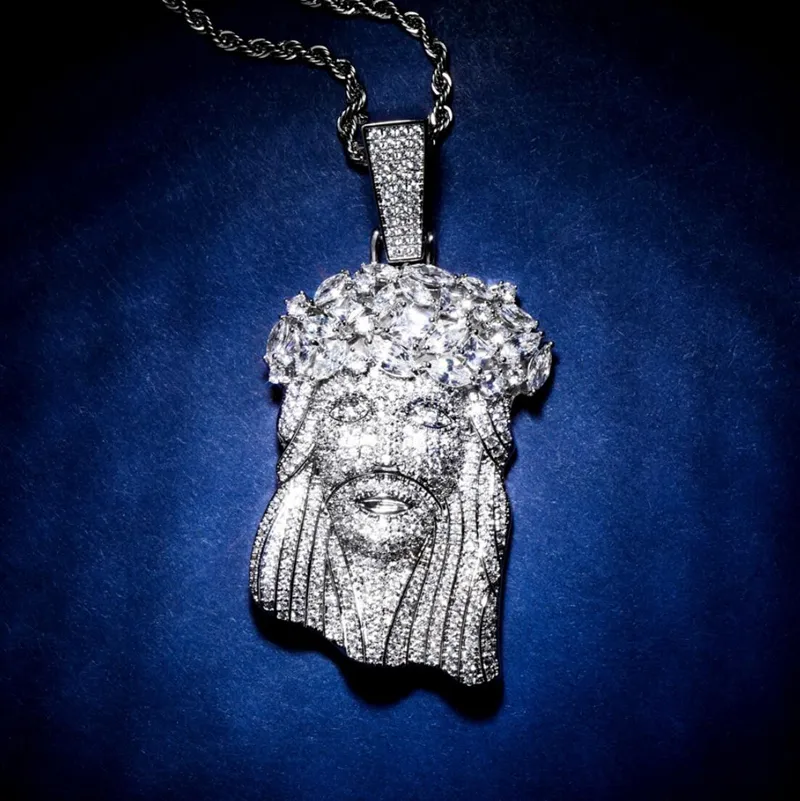 Iced Out Pendant Necklace High Quality Large Jesus Pendant Gold Silver ...