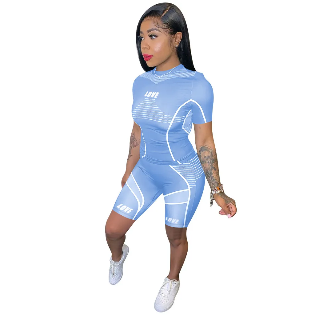 Designer Women's Printed Letter Tracksuit Set Biker Shorts And Tight ...