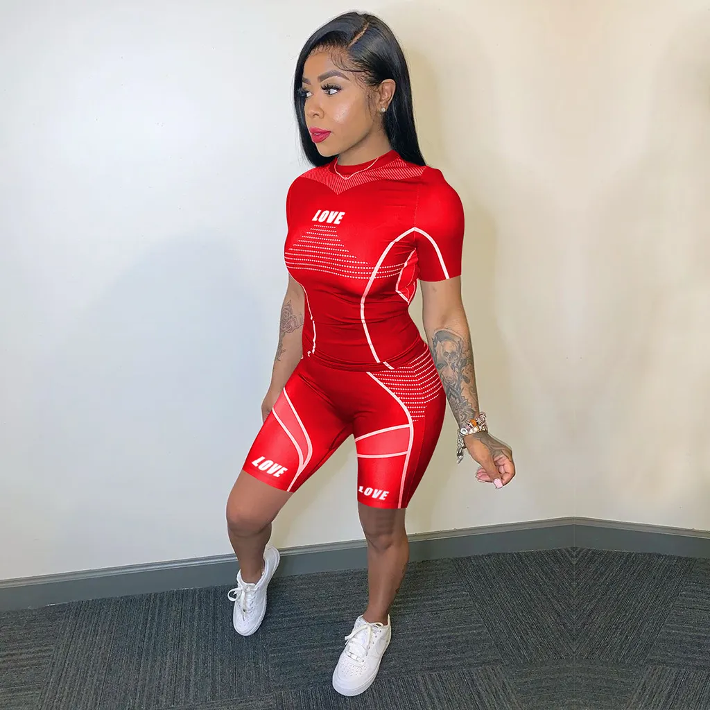 Designer Women's Printed Letter Tracksuit Set Biker Shorts And Tight ...