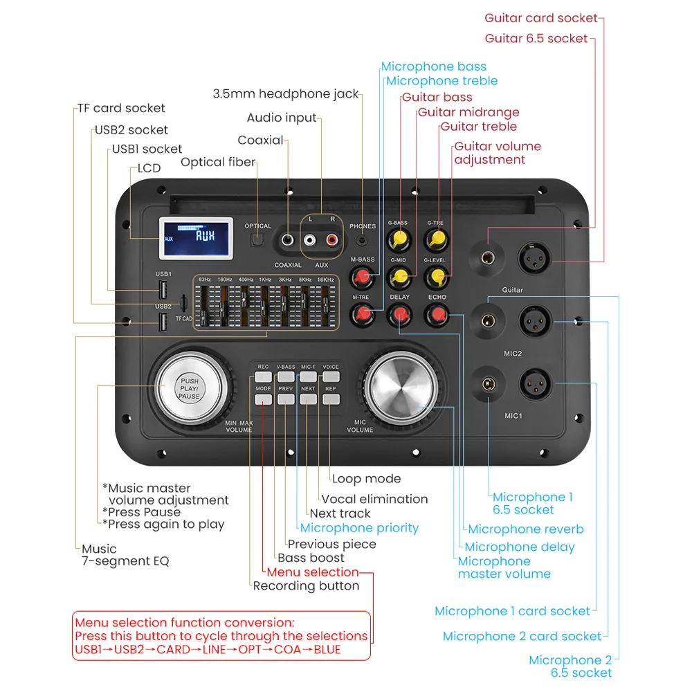 DSP Bluetooth 5.0 MP3 Decoder Board - Karaoke Preamp Mixer, EQ ...