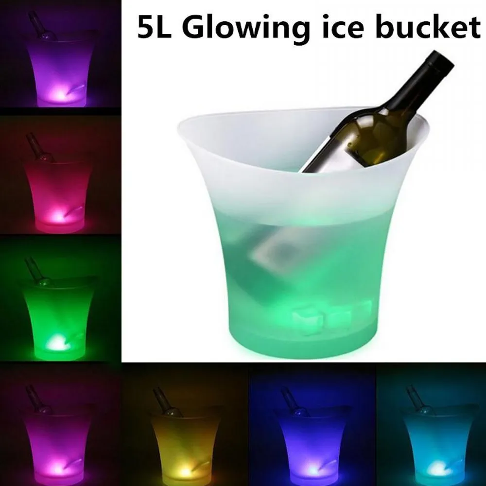 5L Waterproof Plastic LED Ice Bucket with LED Light for Wine, Drinks ...